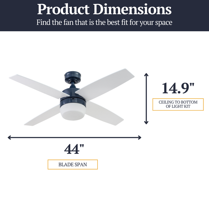 44 Inch Atlas, Sapphire Blue, Remote Control, Ceiling Fan – Prominence Home